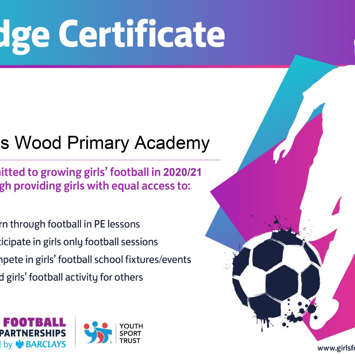 Smith's Wood Primary Academy - Girls Football Pledge